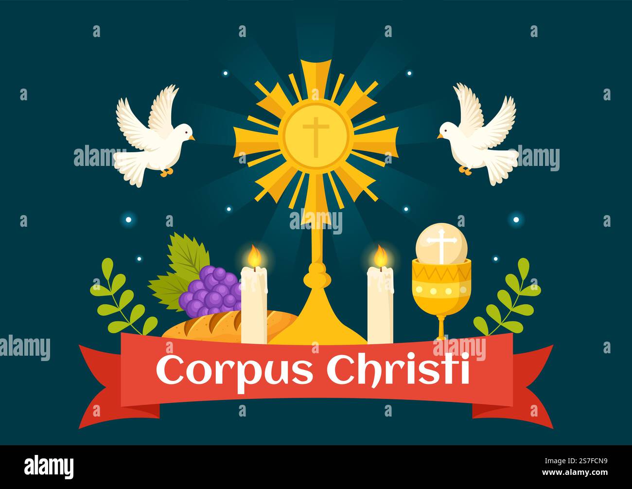 Corpus Christi Catholic Religious Holiday Vector Illustration with ...