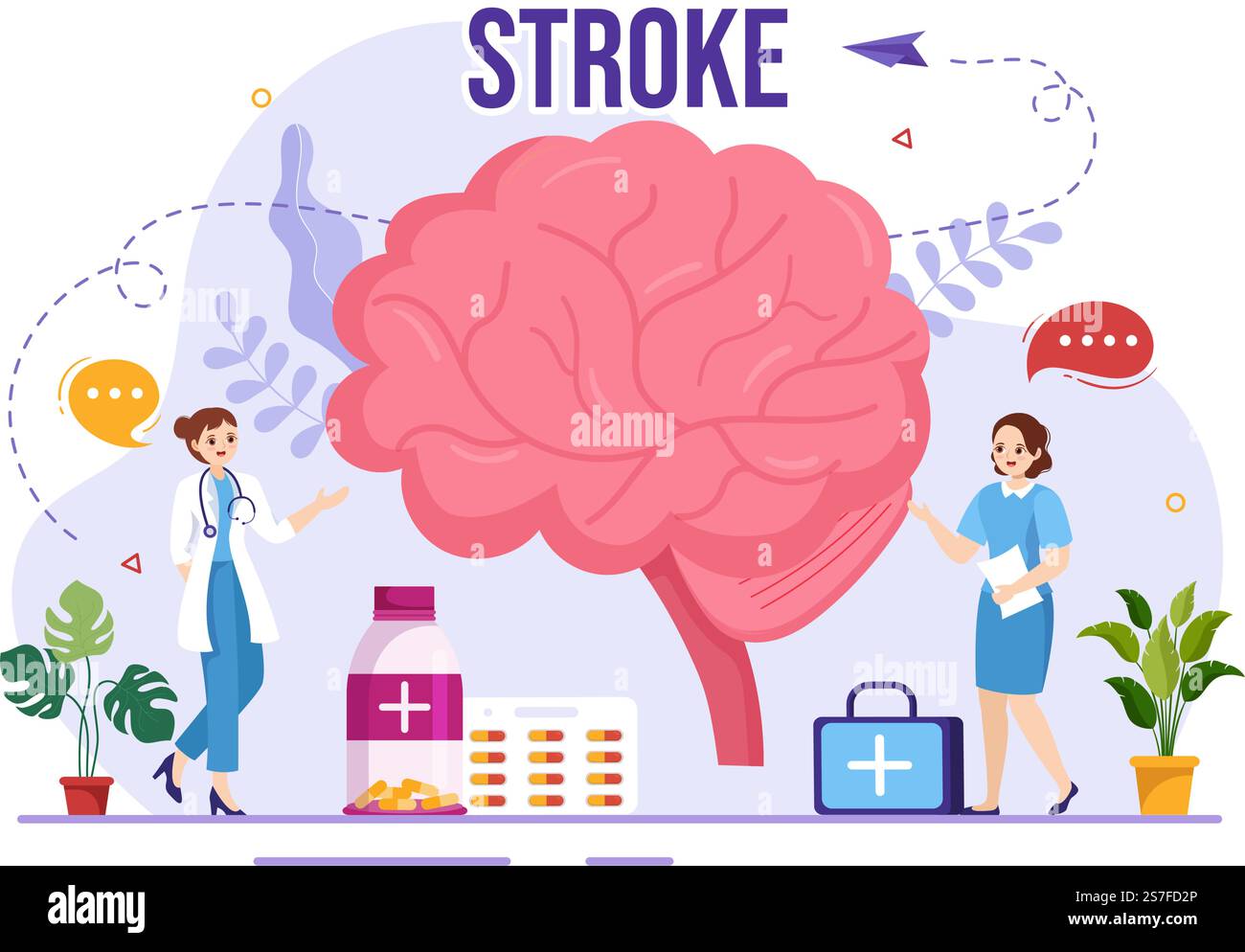 Human Brain Stroke Vector Illustration with Scientific Medical ...