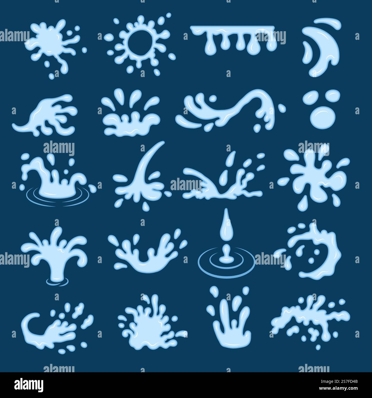 Stylized water drops. Ink or paint splashes visualization of water flow ...