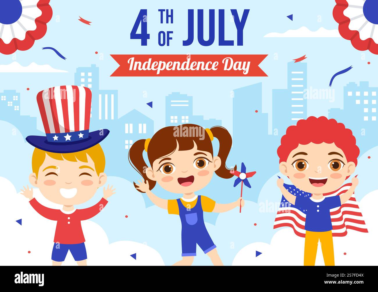 4th of July Independence Day USA Vector Illustration with Kids and ...