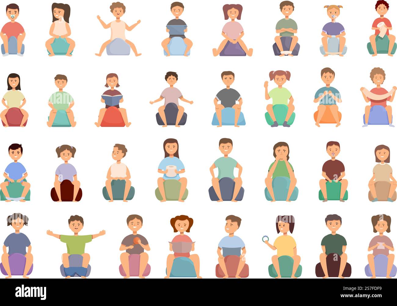Potty training a child icons set cartoon vector. Toilet kids. Learn ...