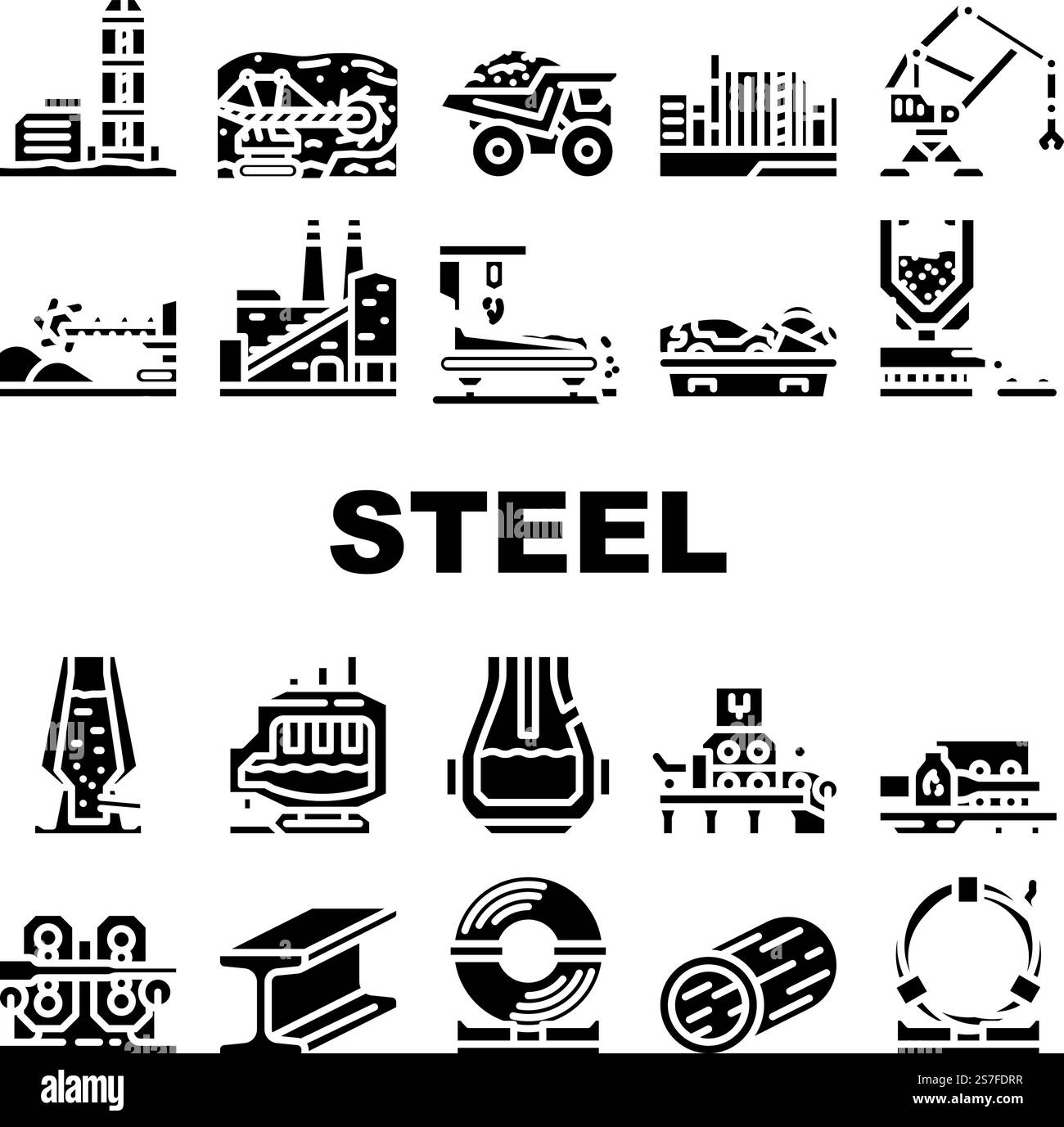 steel production industry metal icons set vector. factory plant ... steel production industry metal icons set vector. factory plant ...