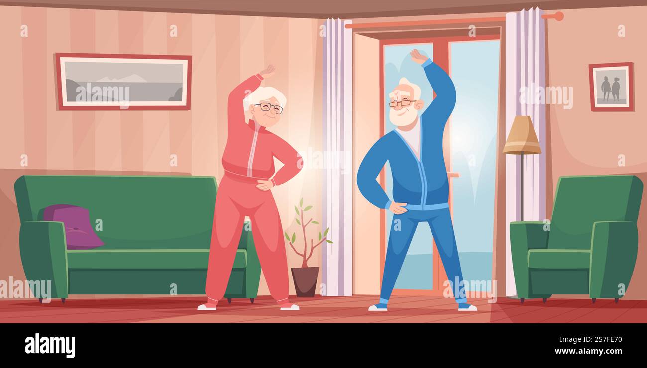 Elderly daily routine. Pensioner making home exercises senior people ...