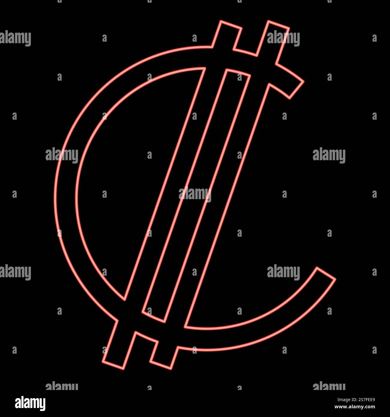 Neon colon sign currency symbol Costa Rican Salvadoran money CRC red ...