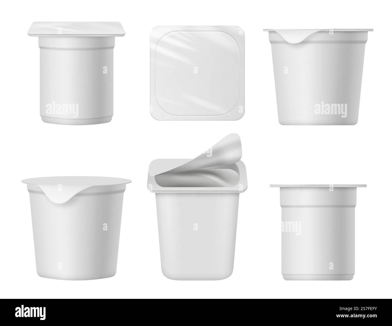 Yogurt containers. Mockup templates of dairy products milk food plastic ...