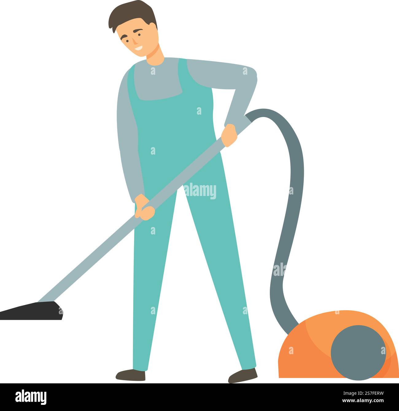 Man use vacuum cleaner icon cartoon vector. Work house. Home person ...
