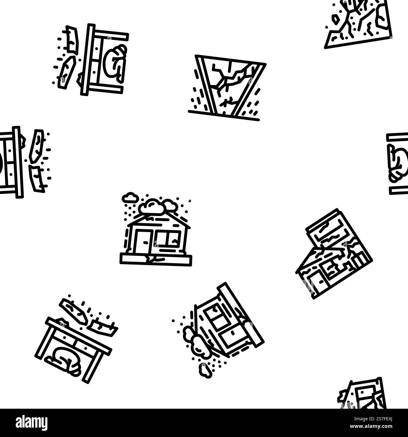 earthquake damage destruction vector seamless pattern thin line ...