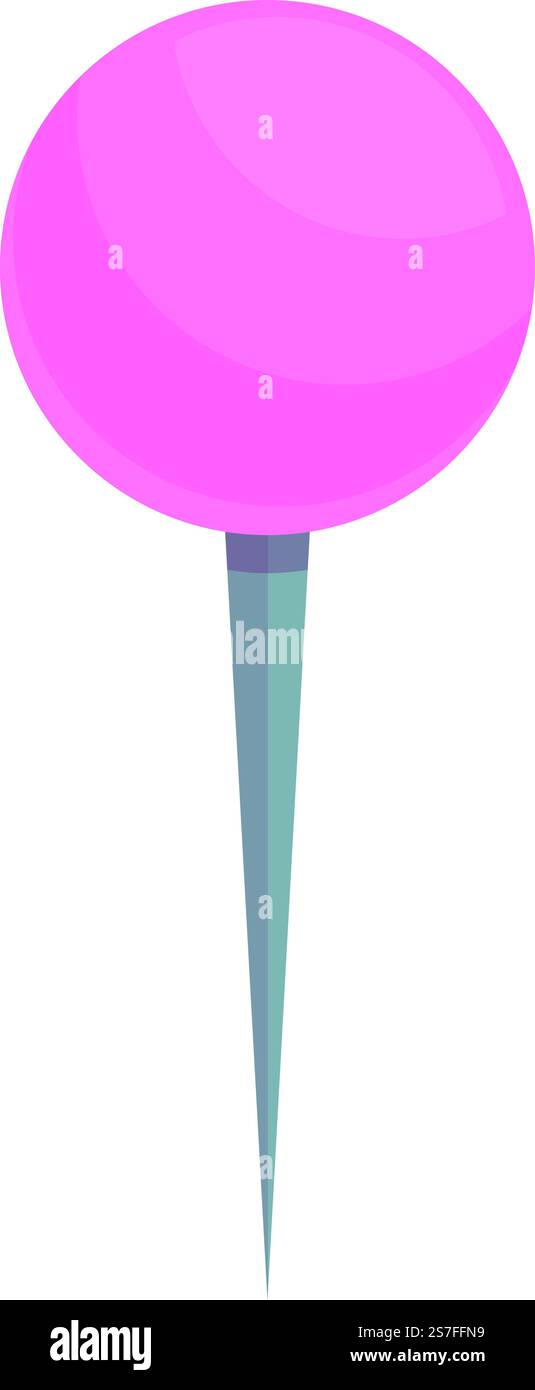 Pink push pin icon cartoon vector. Paper note. Color board. Pink push ...