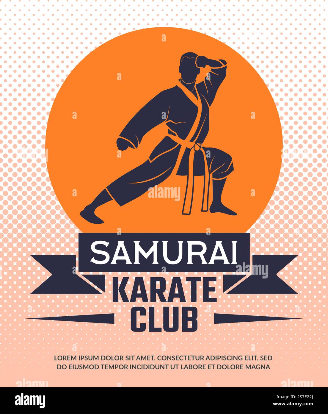 Karate poster. samurai club fighters placard with place for text ...