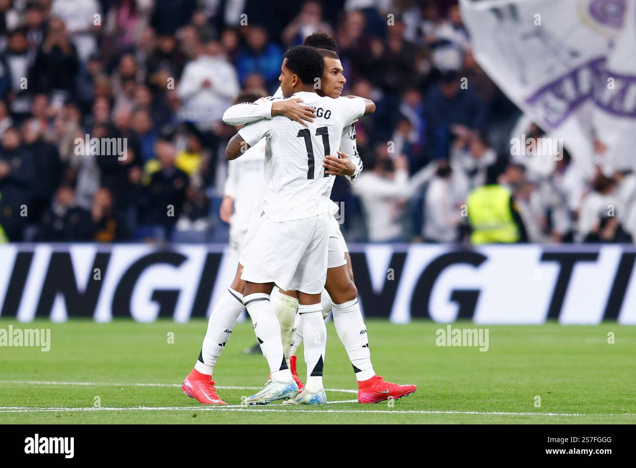 Kylian Mbappe of Real Madrid celebrates a goal with Rodrygo Goes of ...