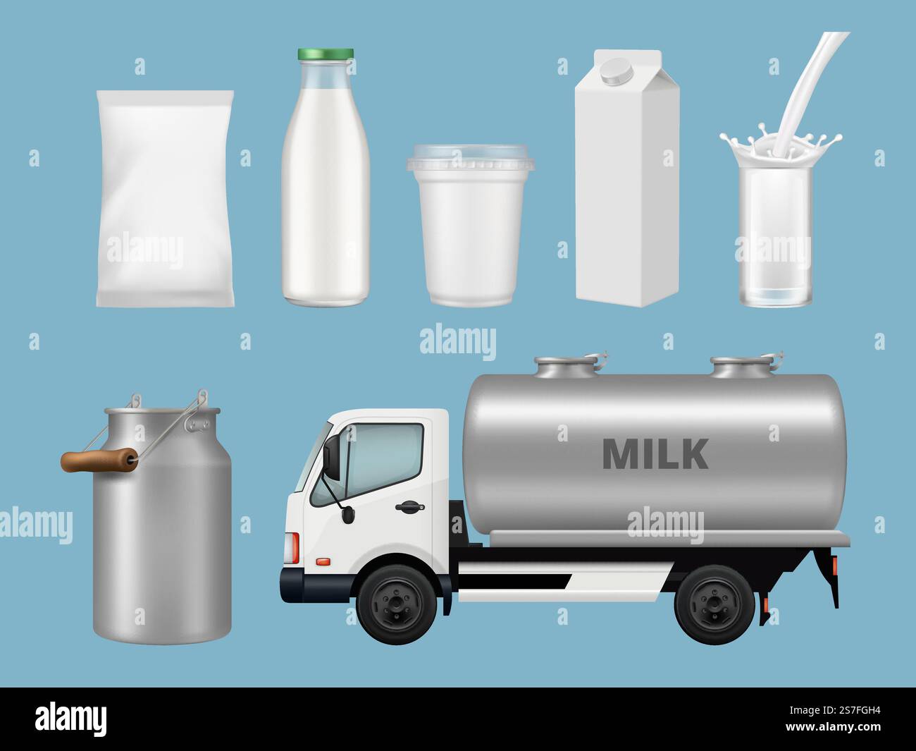 Dairy products. Containers for liquid milk food cans jars glass bottles ...
