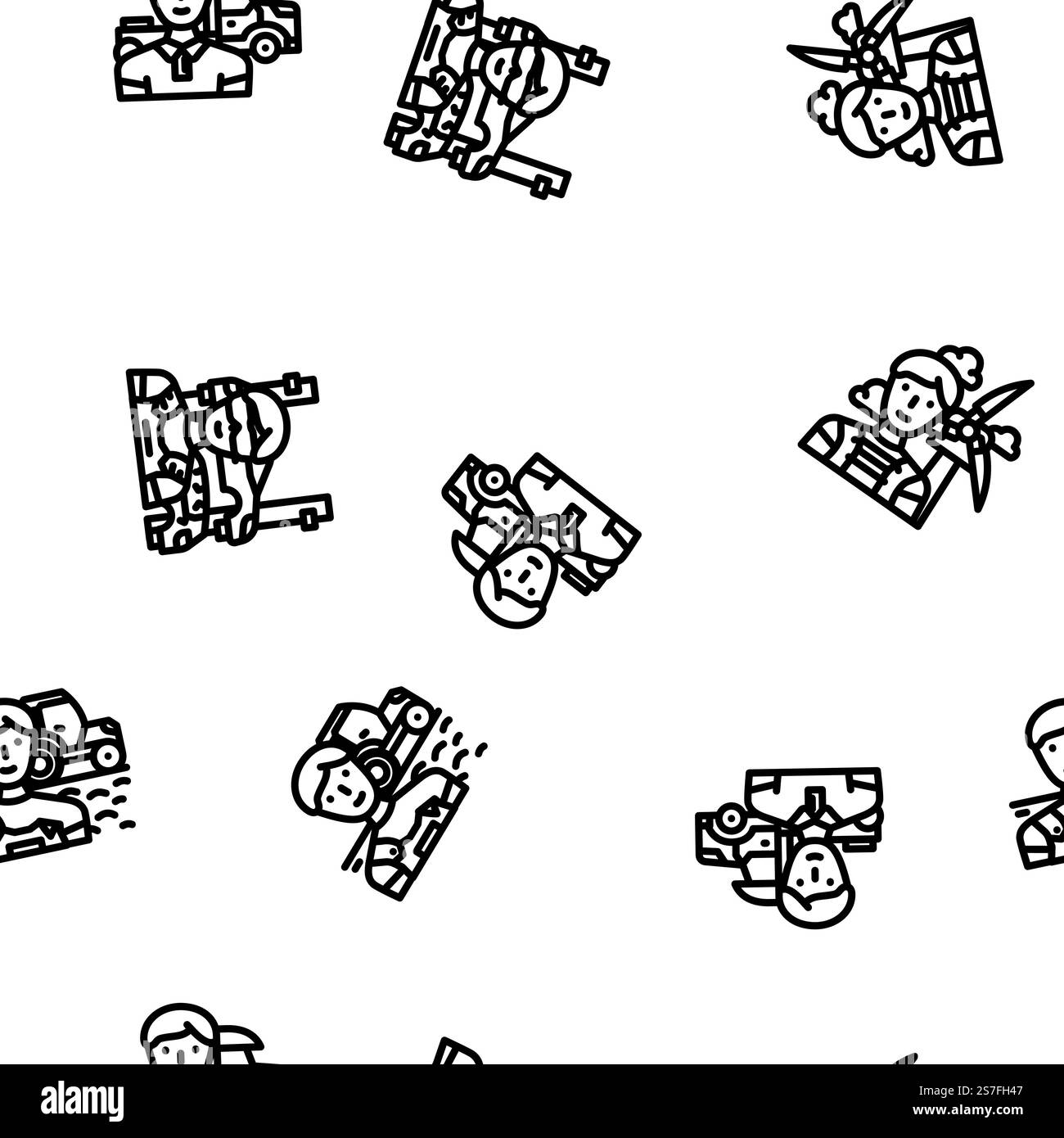 repair worker equipment job vector seamless pattern thin line ...