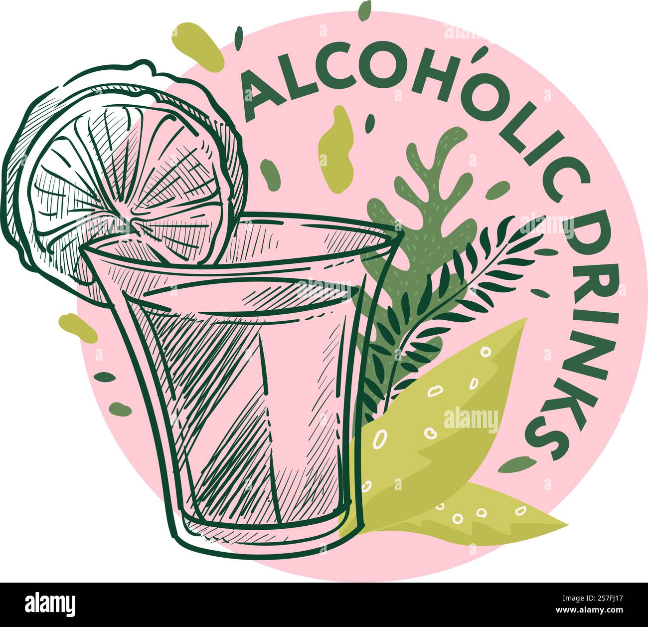 Shorts and cocktails, alcoholic drinks and beverages. Glass with gin ...