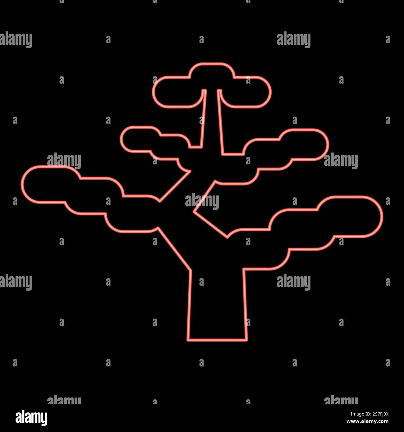 Neon bonsai tree japanese red color vector illustration image flat ...