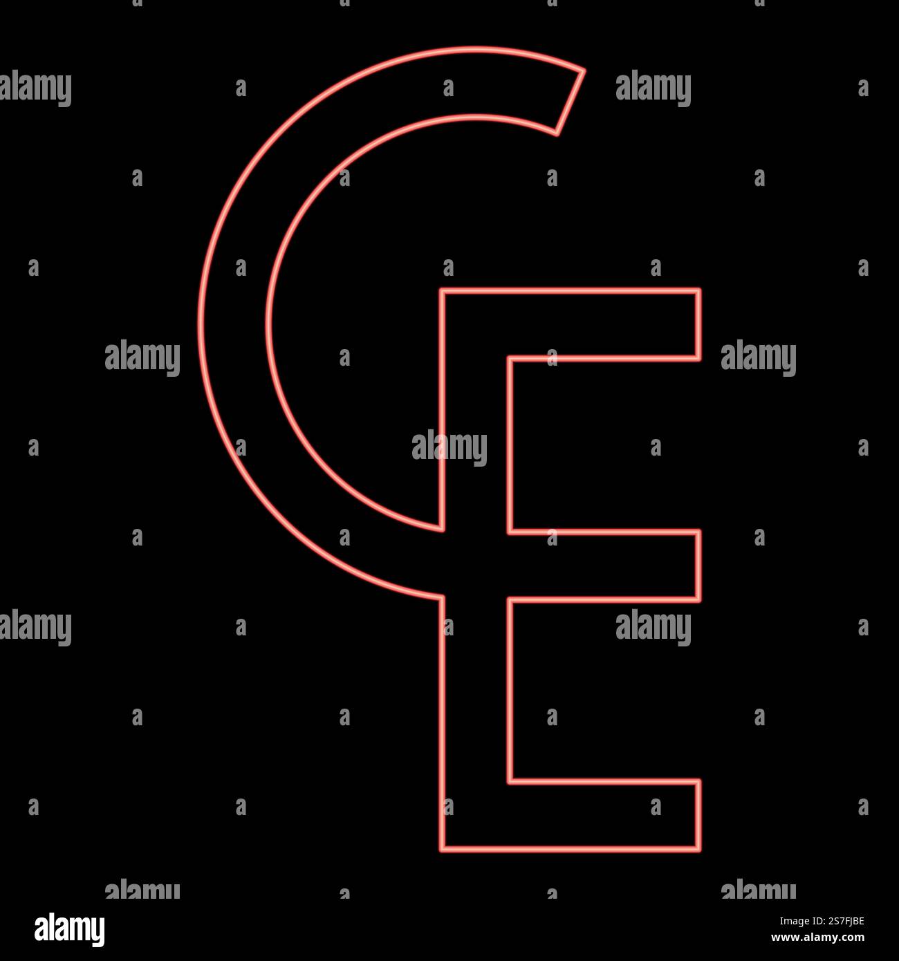 Neon euro-currency sign ECU European Symbol ecu CE ce red color vector illustration image flat ...