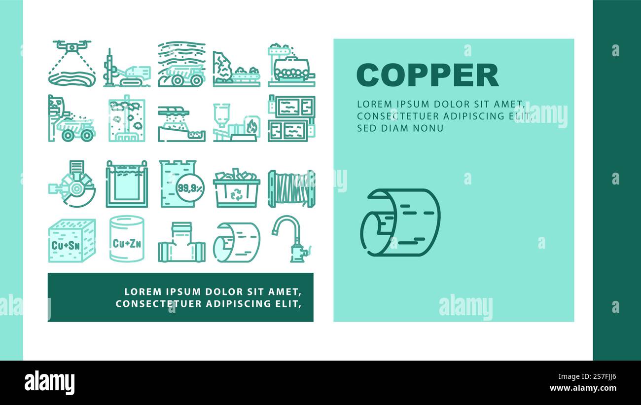 copper production industry metal landing web page header vector ...