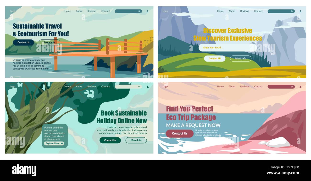 Eco tourism advertising at web banner set. Landing page collection with ...