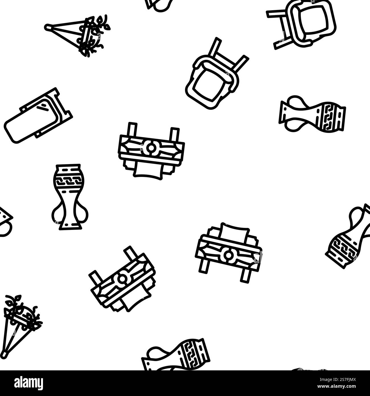 bedroom house home bed interior vector seamless pattern thin line ...