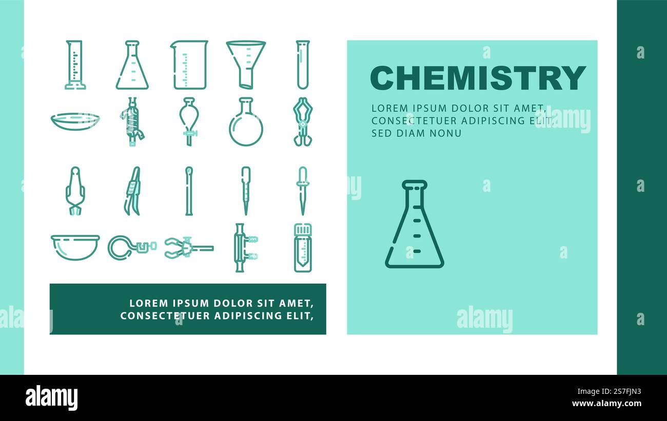 chemistry laboratory flask test landing web page header vector. science ...