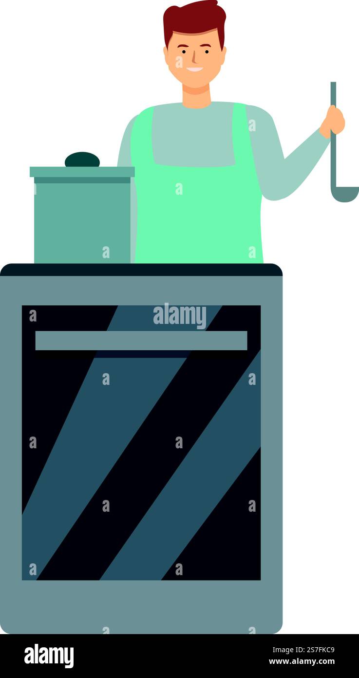 Husband for an hour cooking icon cartoon vector. Man work. Home machine ...