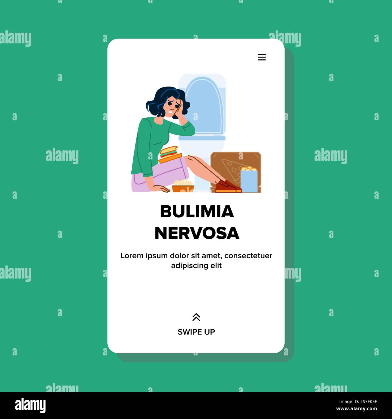 bulimia nervosa vector. disorder health, woman young, anorexia concept ...