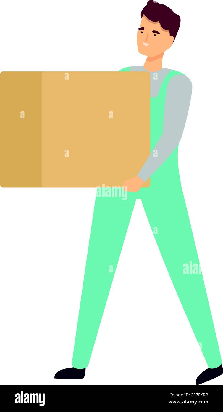 Man take package box icon cartoon vector. Work house. Home machine. Man ...