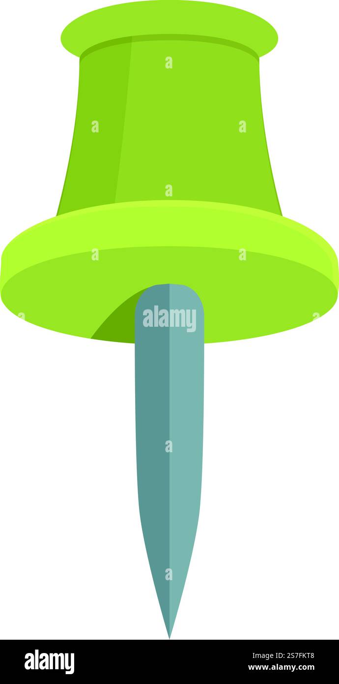 Green push pin icon cartoon vector. Paper pushpin. Office clip. Green ...