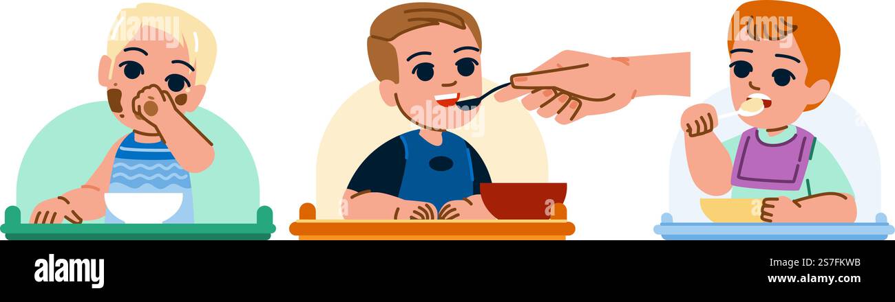 baby eat vector. food cute, child hand, healthy boy, nutrition little ...