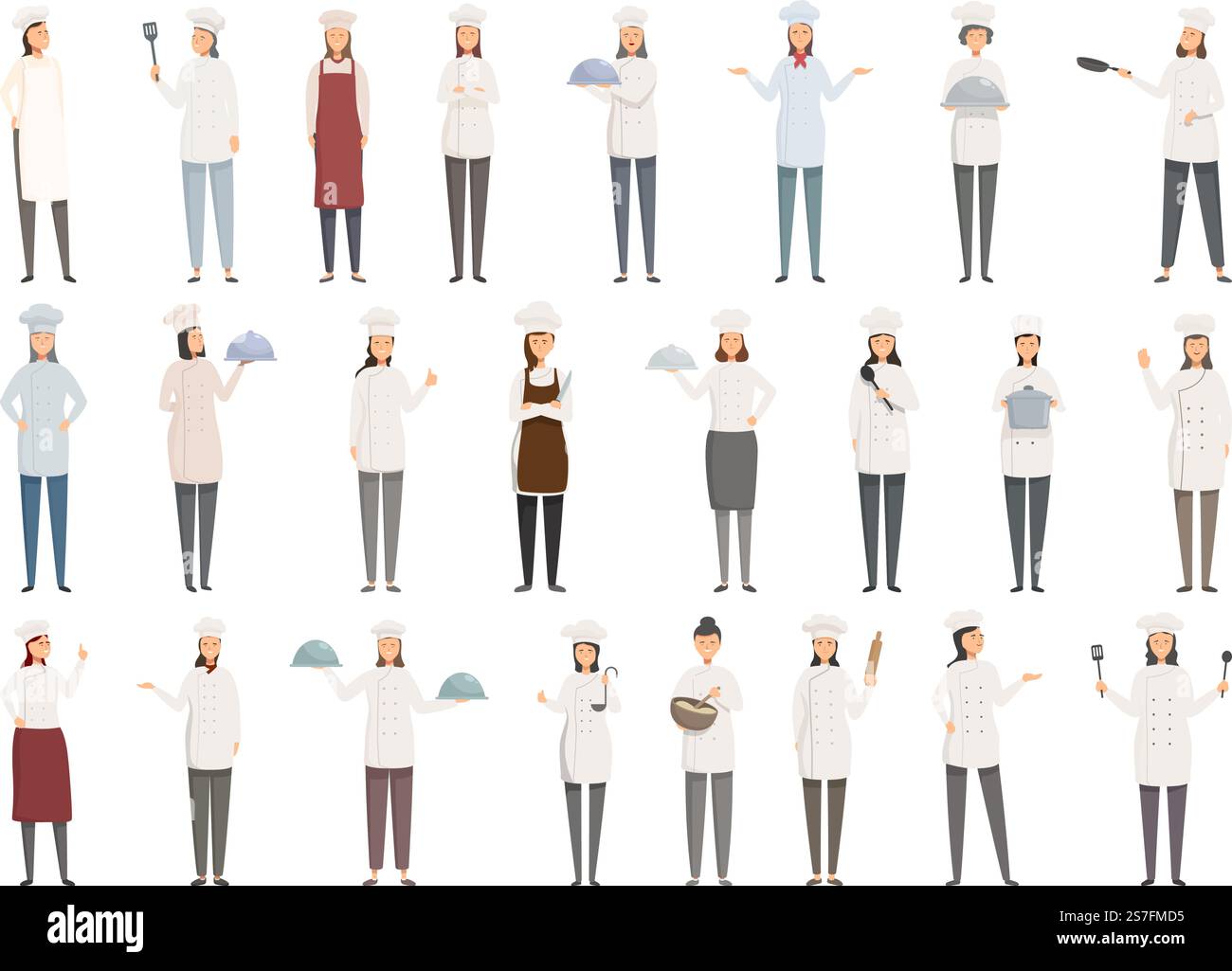 Female chef icons set cartoon vector. Cooker food. Woman cook. Female ...