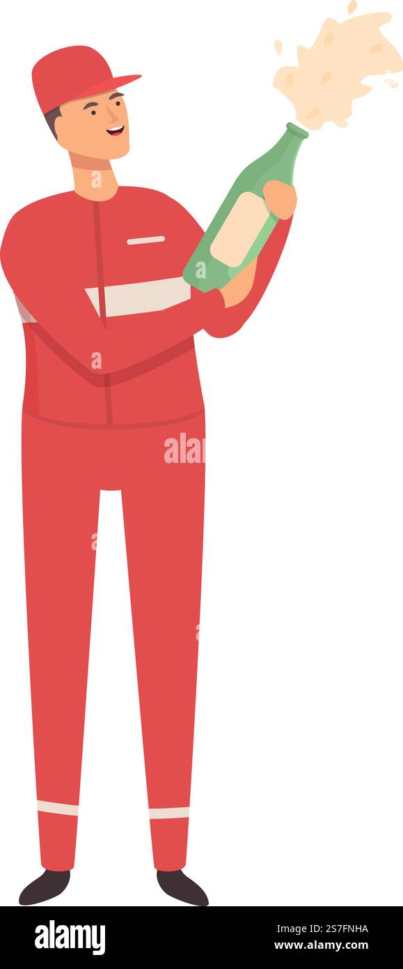 Winner with champagne icon cartoon vector. Race team. Auto stop. Winner ...