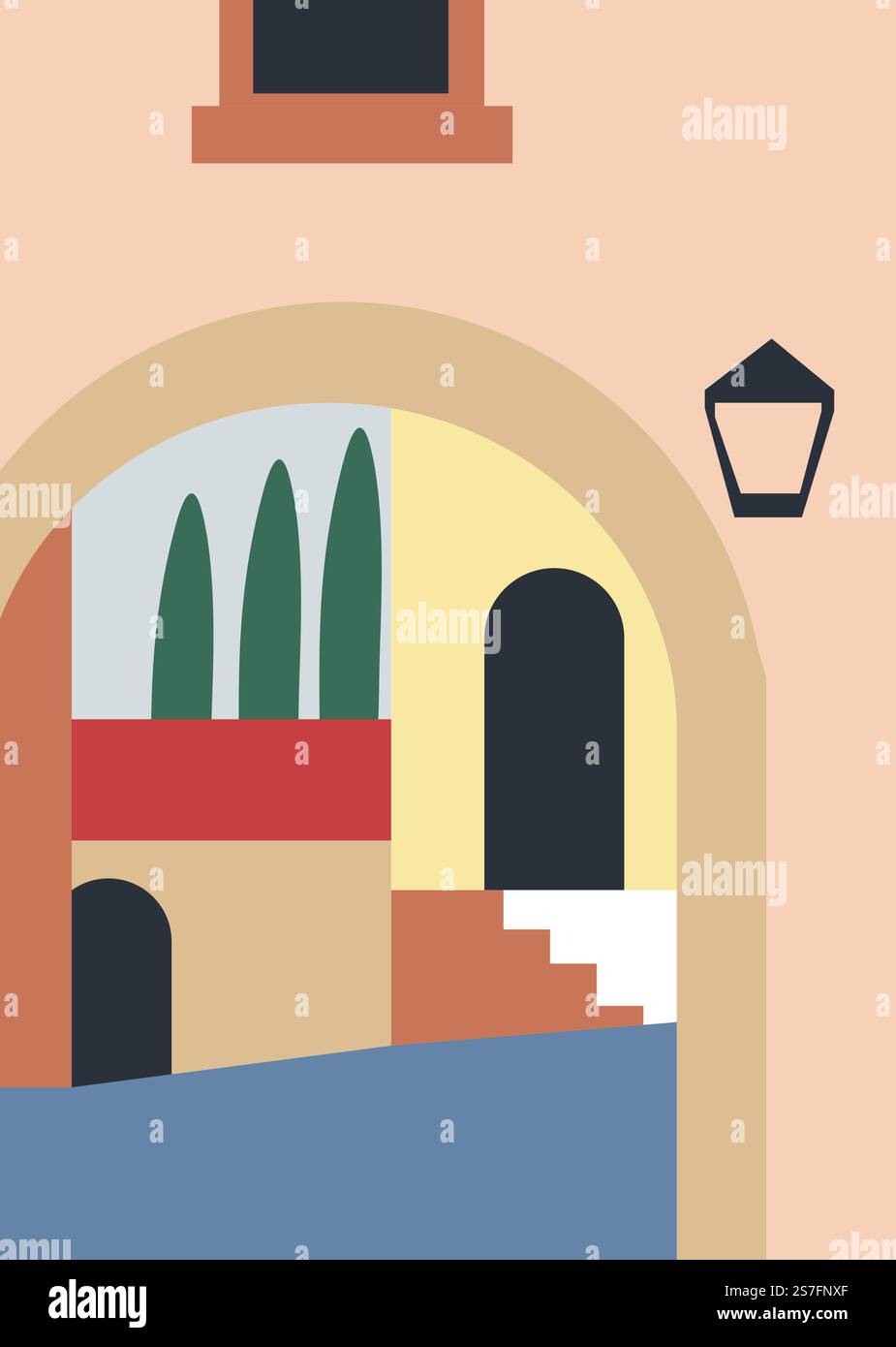 Spanish style town center Stock Vector Images - Alamy