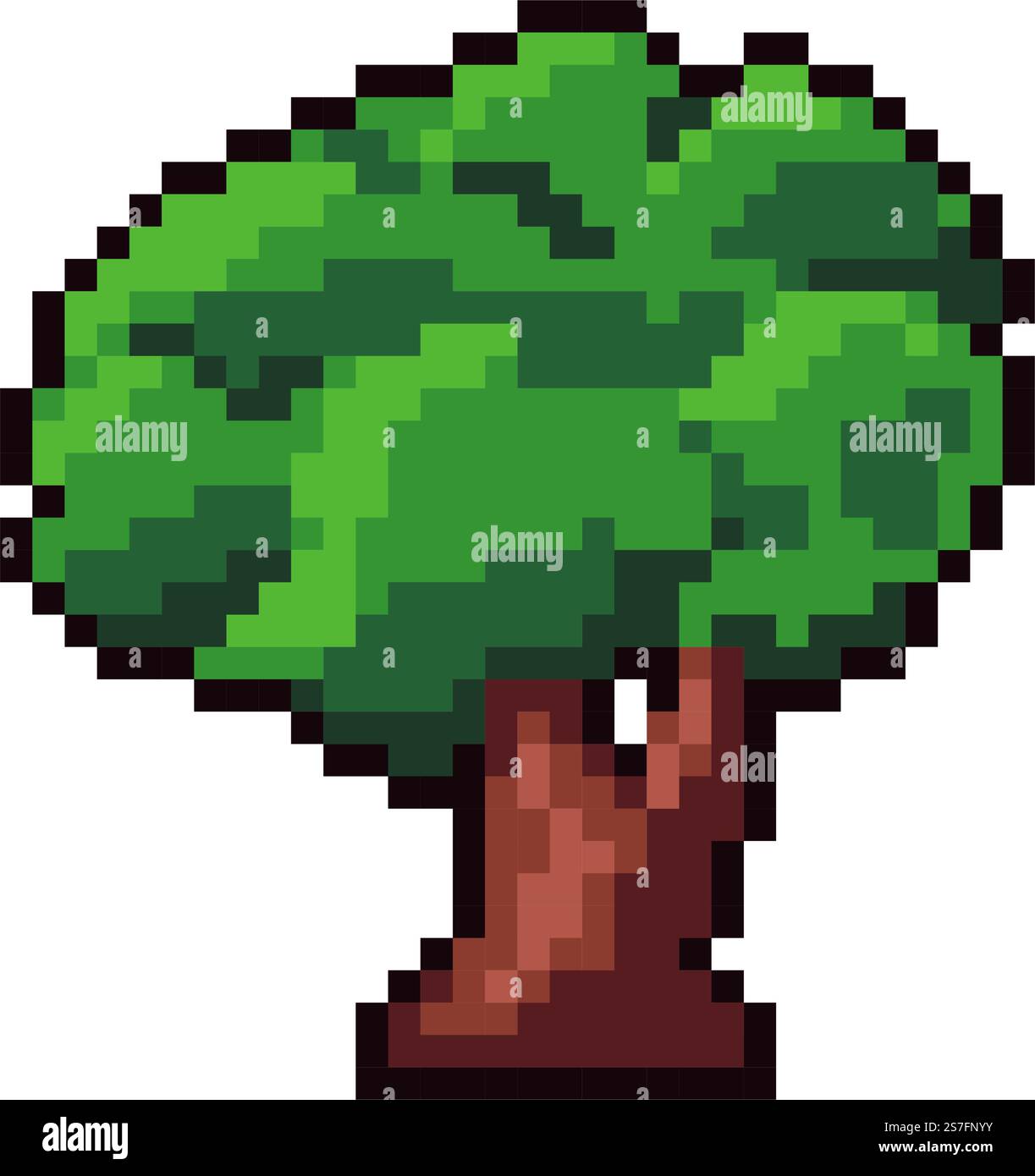 Pixel tree with leaves and branches, twigs and foliage. Tree for forest ...