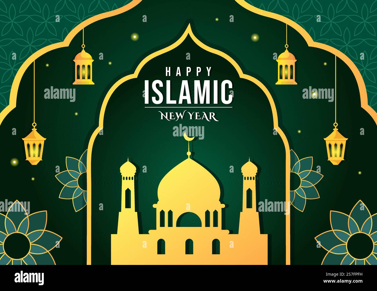 Happy Muharram Islamic New Year Vector Illustration with Muslims ...