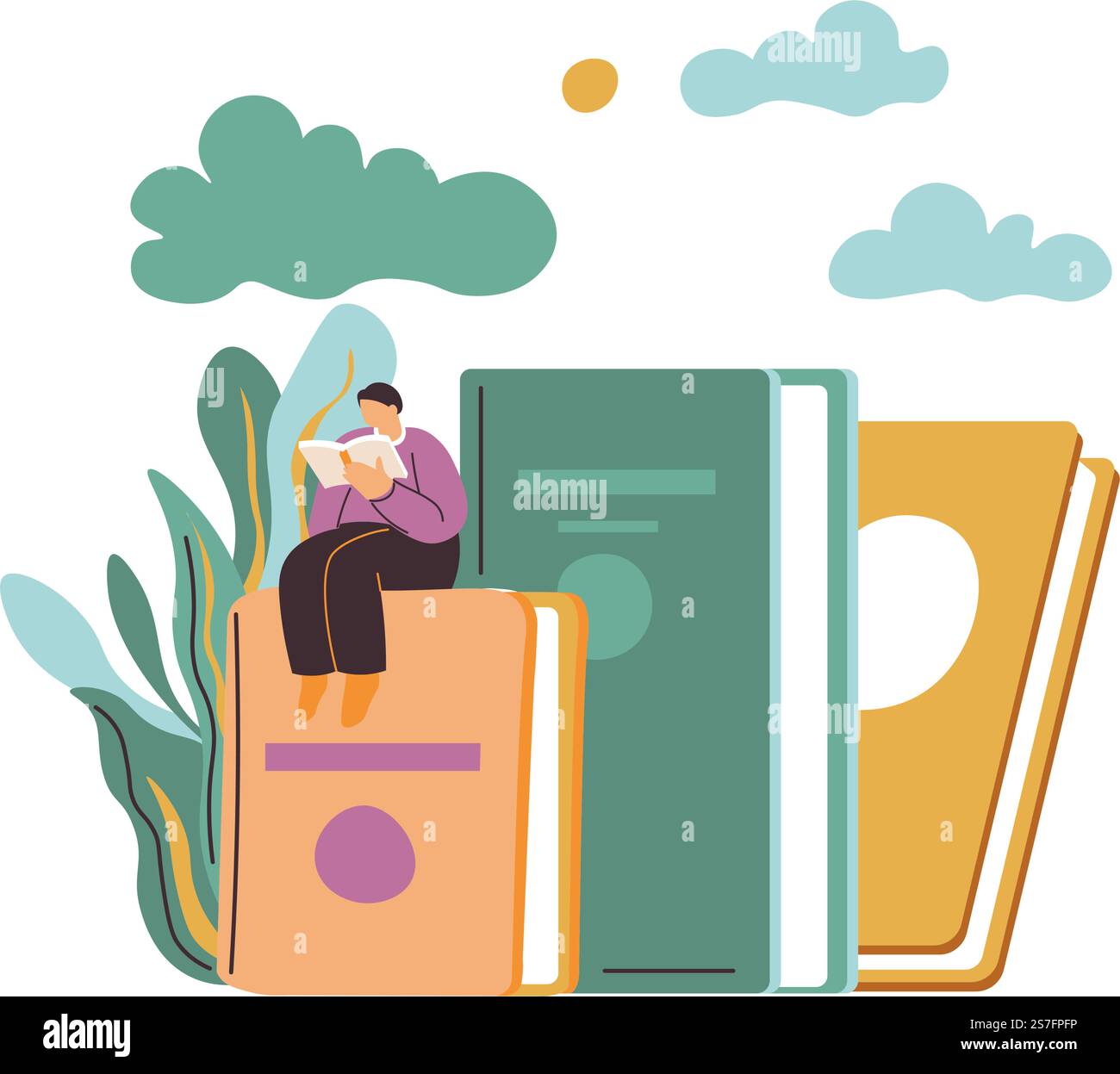 Reading books as a hobby, isolated bookworm personage with publication ...