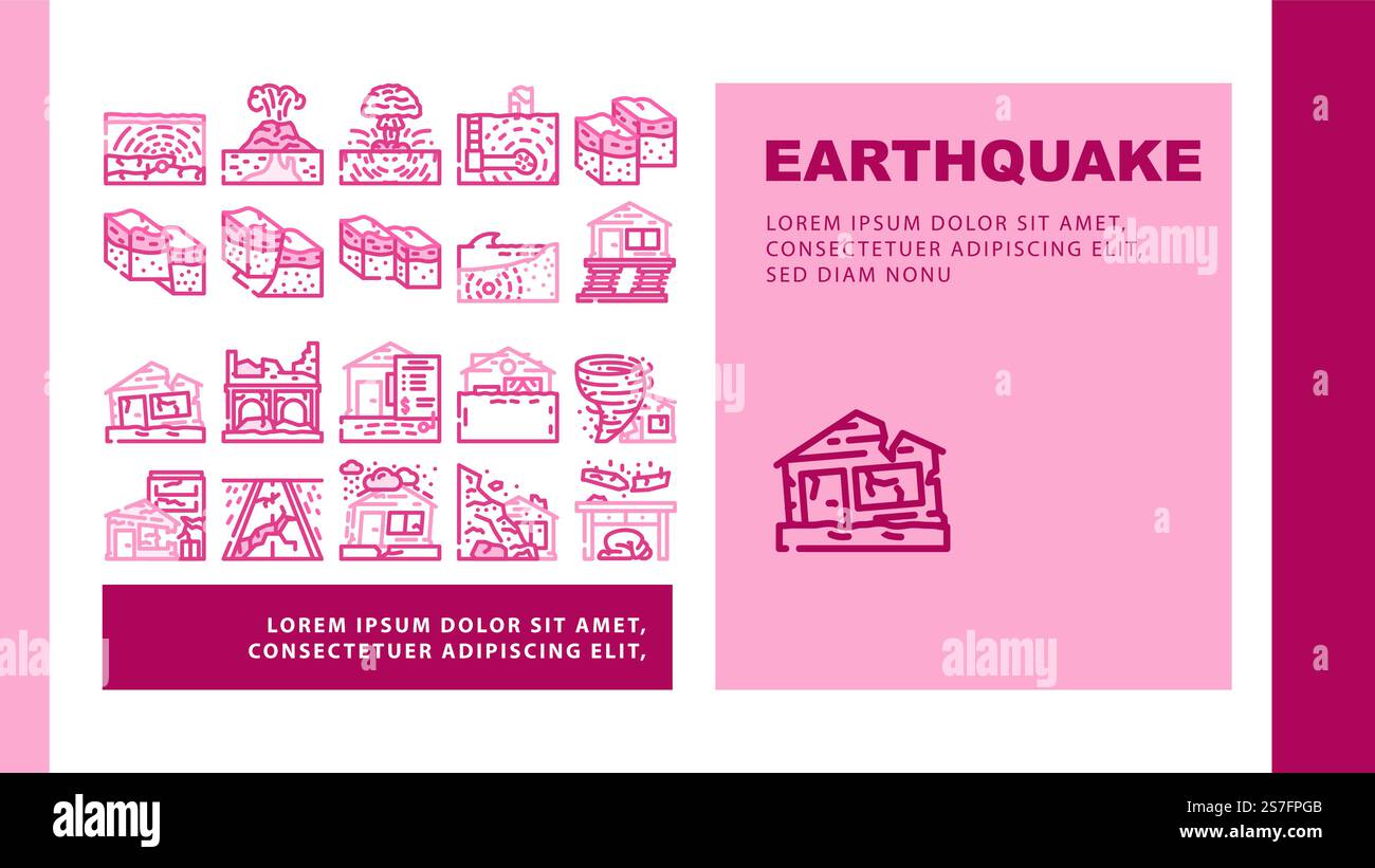 earthquake damage destruction landing web page header vector. quake ...