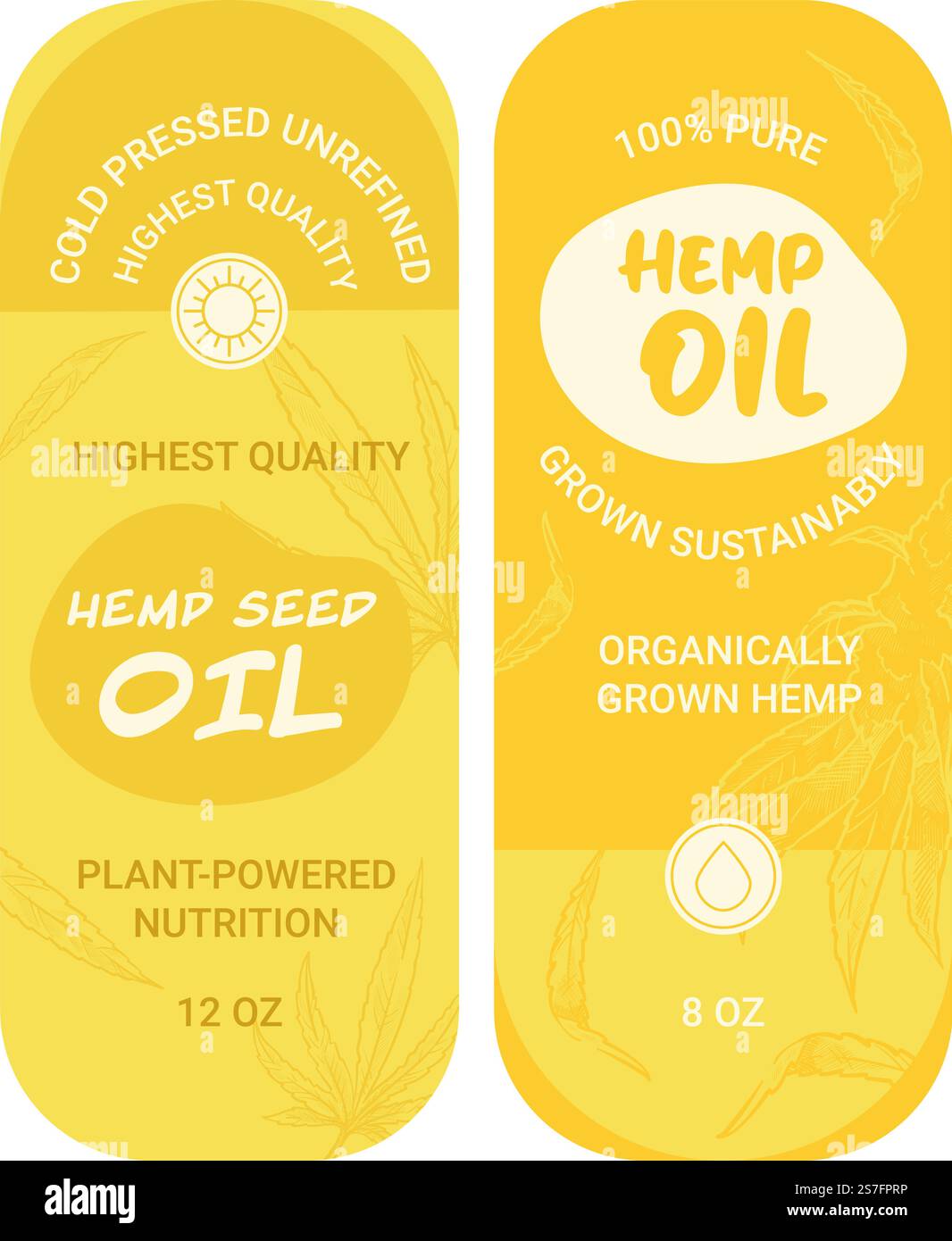 Organic and natural hemp oil, isolated labels or emblems for packages ...