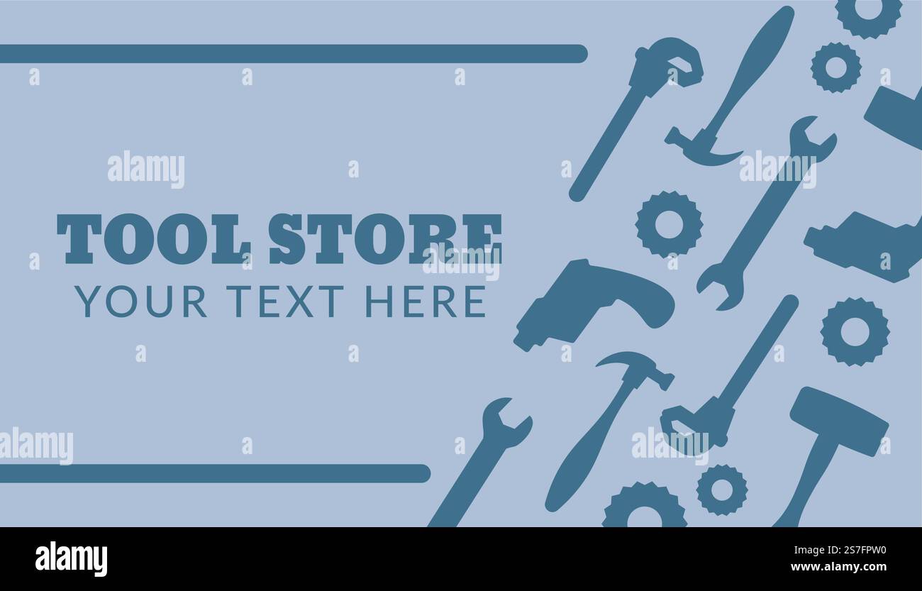 Store with instruments and tools, business card template with copy ...