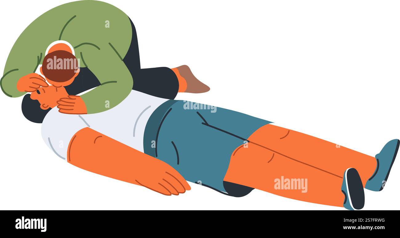 Cardiopulmonary resuscitation and first help, emergency assistance for person unable to breath ...