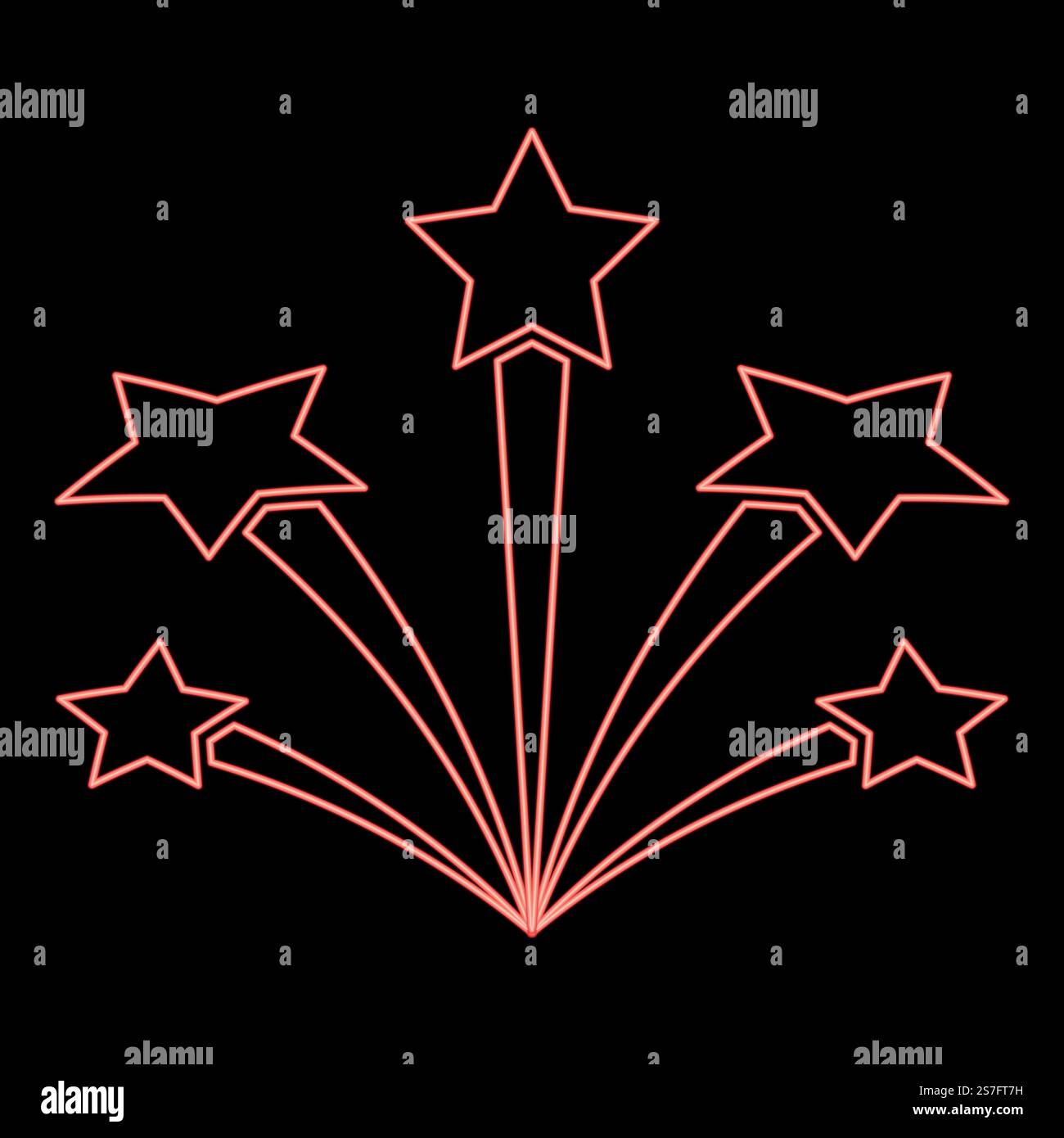Neon salute with stars firework starry red color vector illustration ...