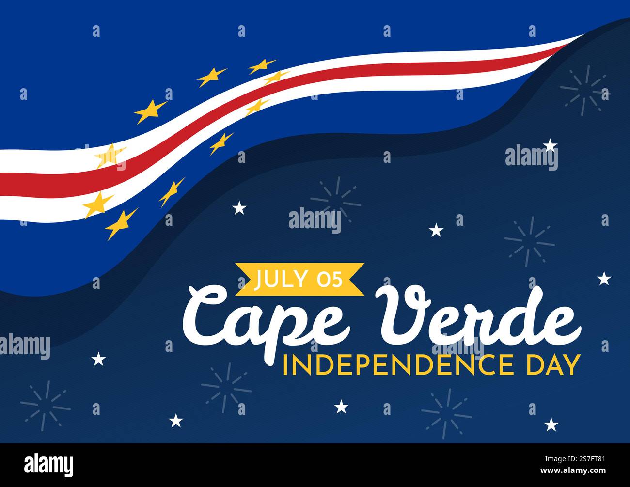 Happy Cape Verde Independence Day Vector Illustration with Waving Flag ...
