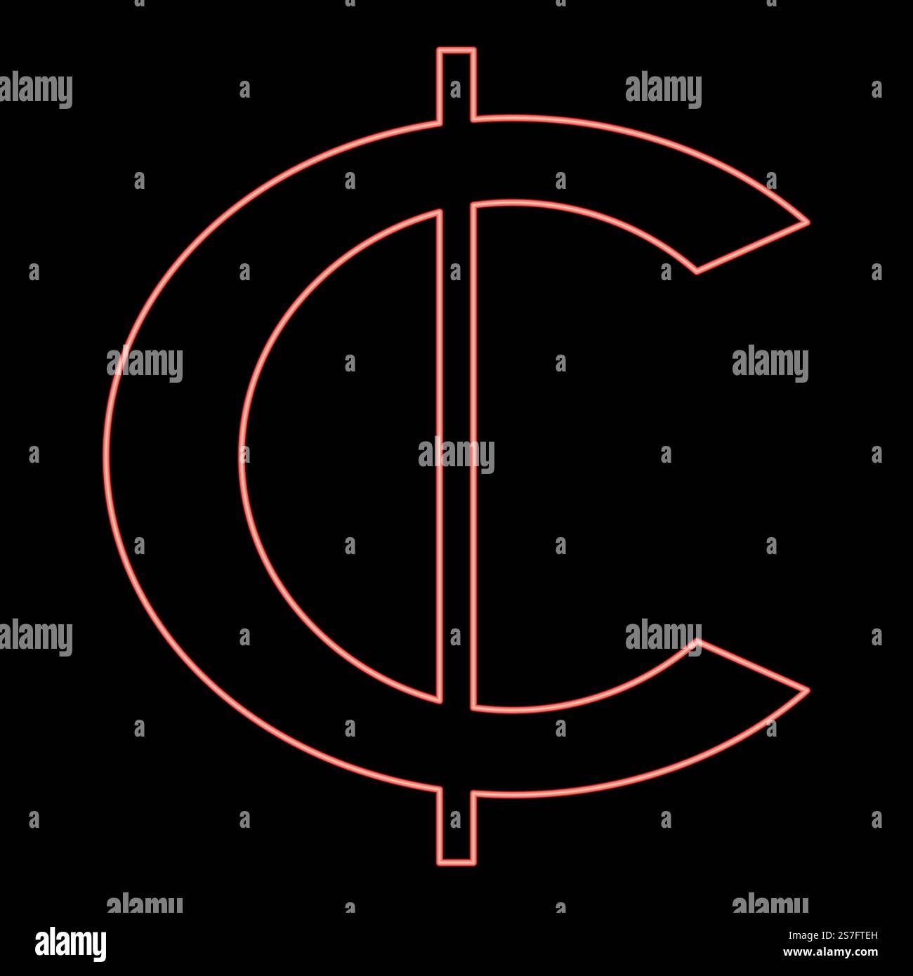 Neon ghana Cedi currency symbol money sign cash GHS Ghanaian red color ...