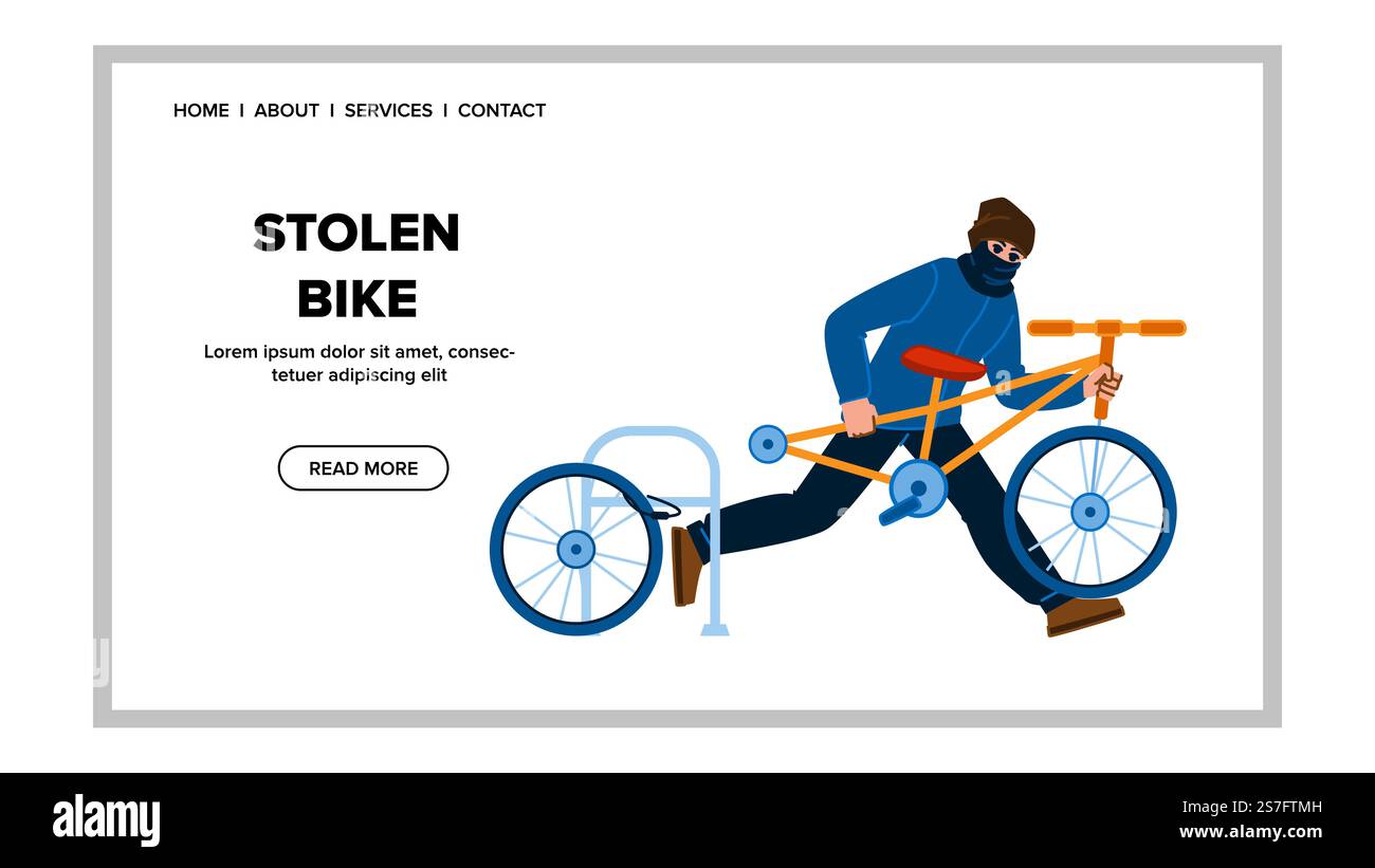 stolen bike vector. bicycle thief, crime criminal, theft safety, security burglar, flat male ...
