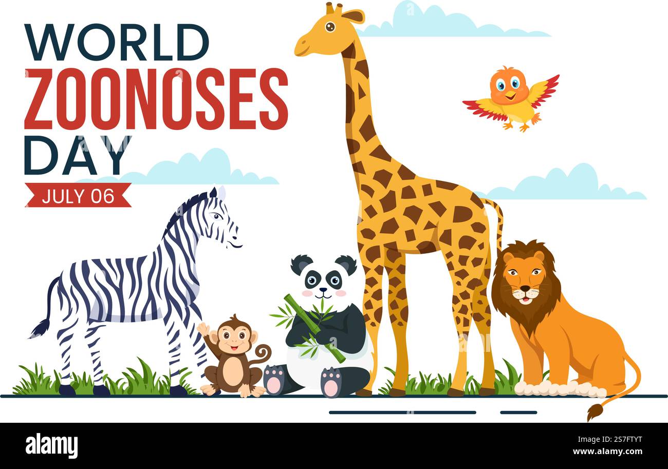 World Zoonoses Day Vector Illustration on 6 July with Various Animals which is in the Forest in ...