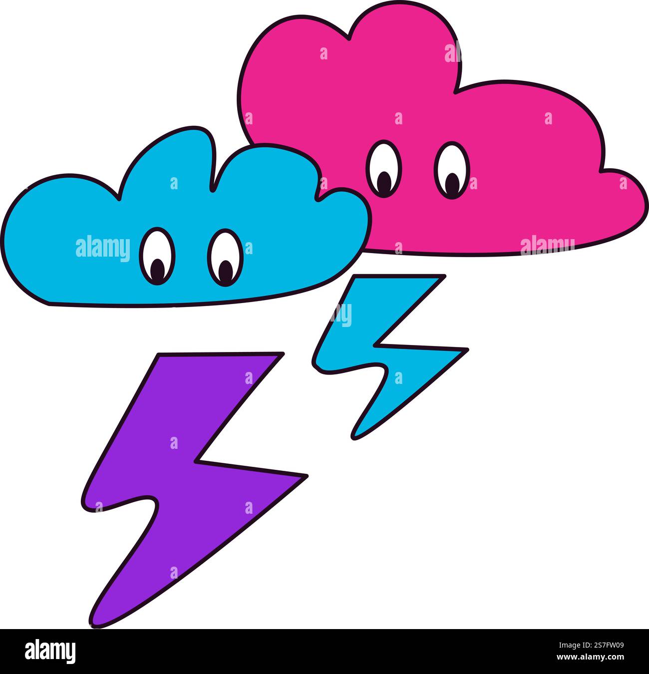 Clouds characters with facial expressions and thunder bolts. Isolated ...