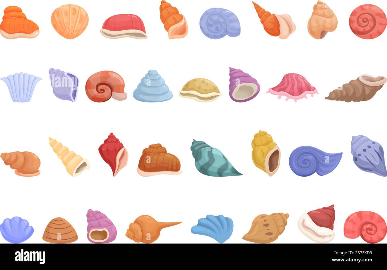 Ocean shell icons set cartoon vector. Pearl seashell. Open water. Ocean ...