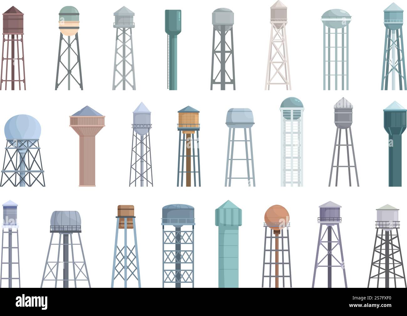 Water tower icons set cartoon vector. Industrial tank. Construction ...