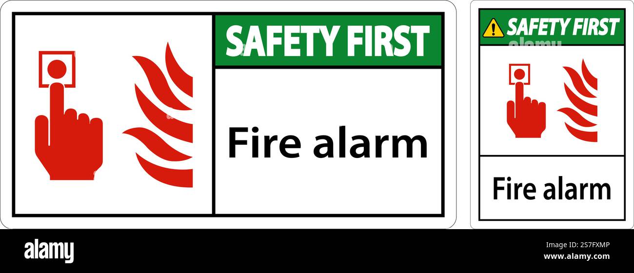 Safety First Fire Alarm Sign On White Background Stock Vector Image ...
