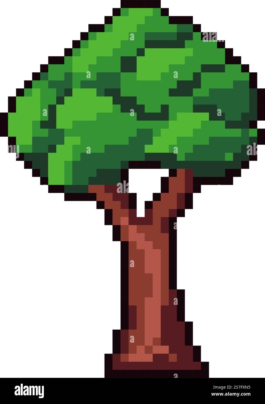 Forest or woods setting in old school play design. Pixel tree with ...