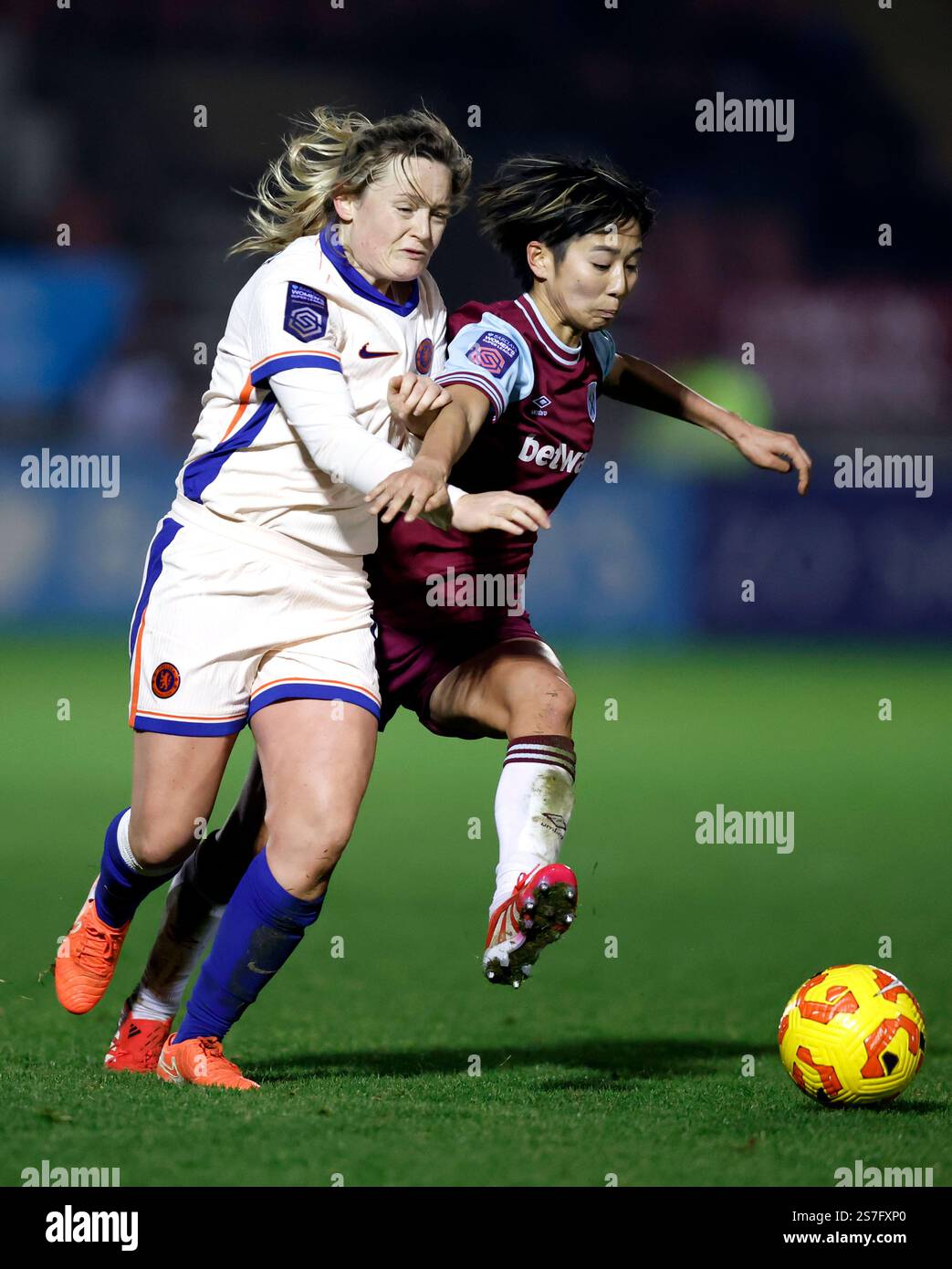 West Ham United’s Riko Ueki (right) and Chelsea’s Erin Cuthbert battle ...