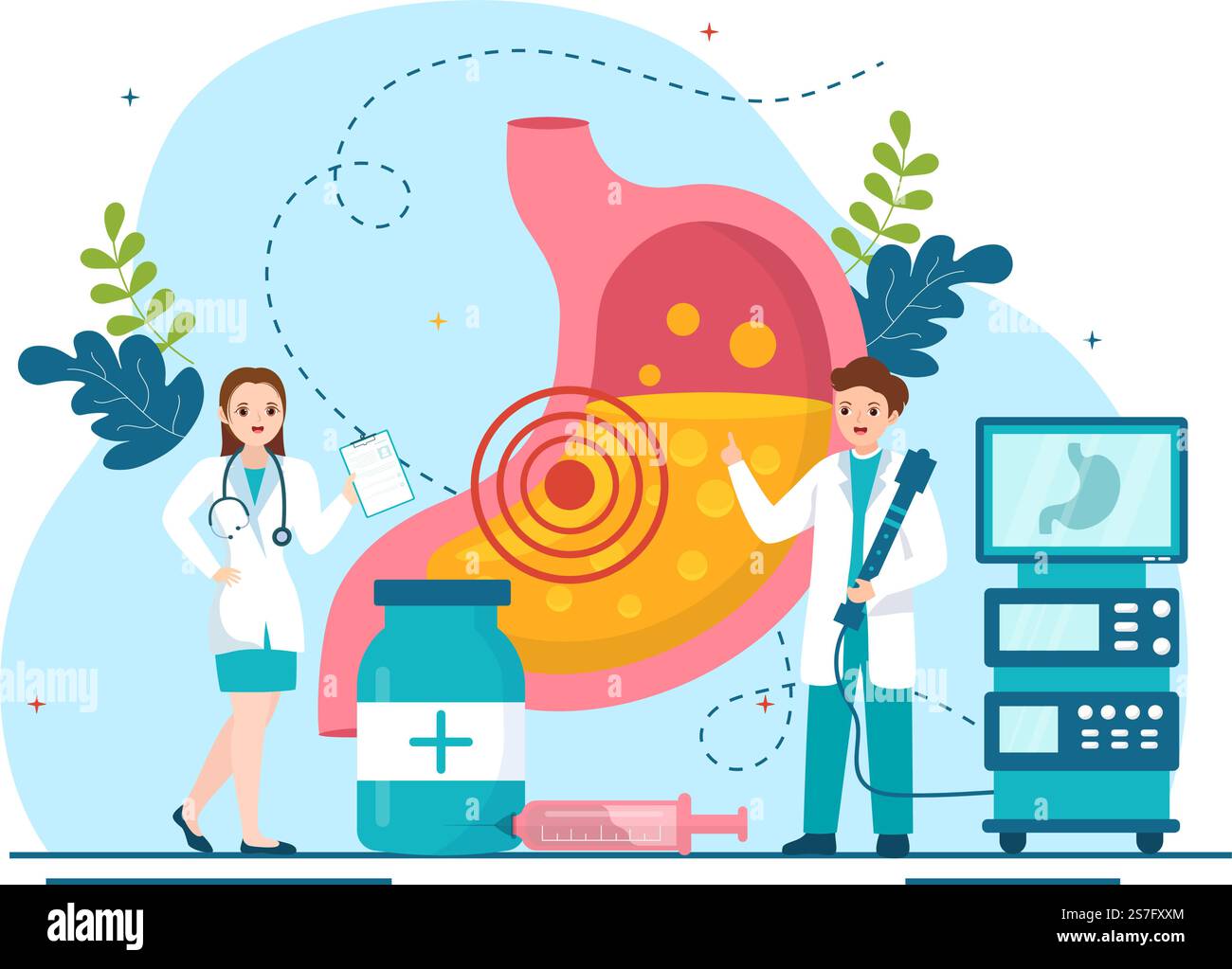Stomach Health Gastroenterology Vector Illustration with Abdomen Pain ...